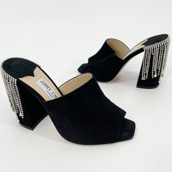 Jimmy Choo | Shoes | Jimmy Choo Black Suede Baia Crystal Fringe Square ...